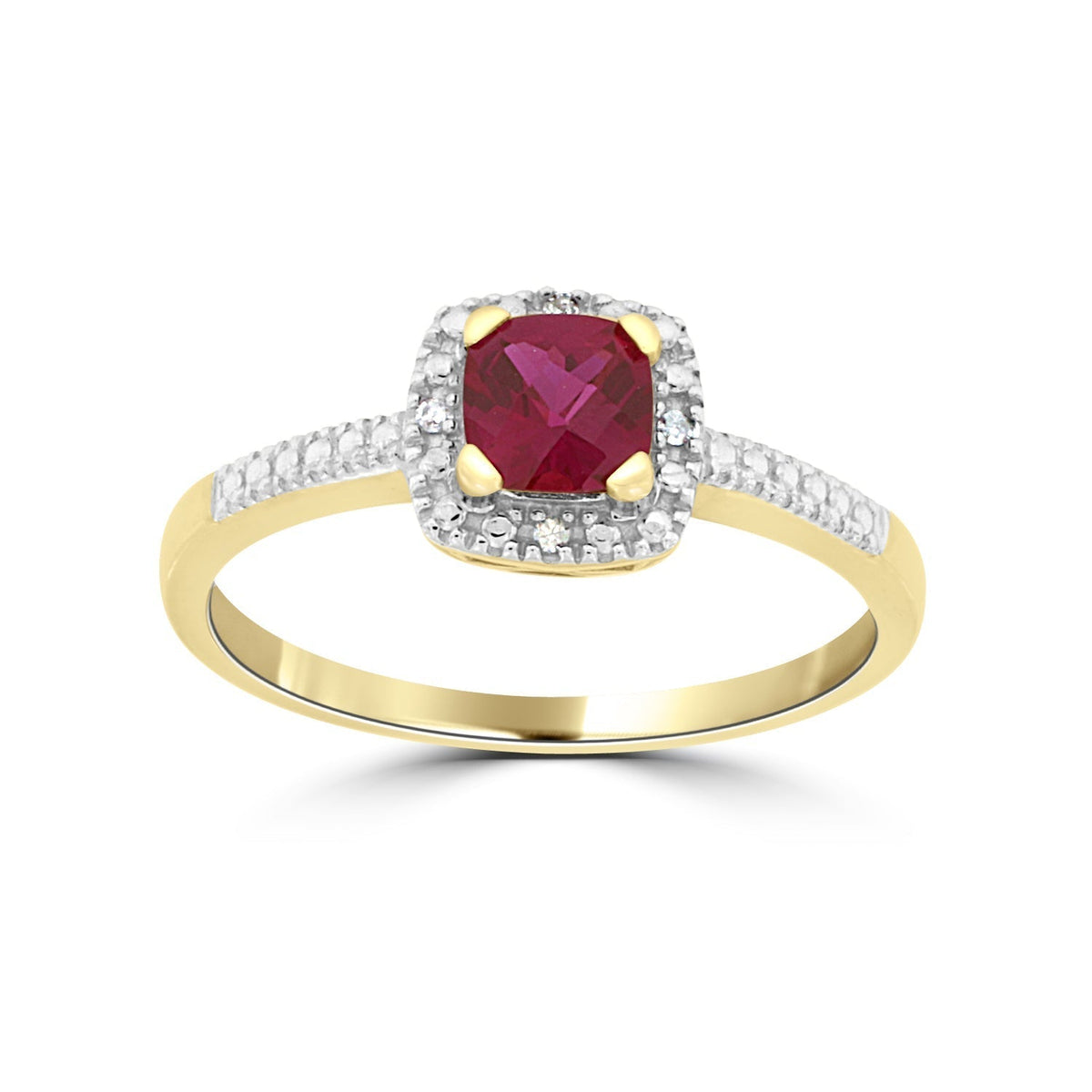 9ct Cushion Cut Created Ruby with Pave Diamond Surround Ring ...